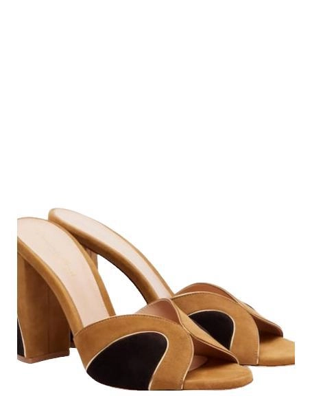 GIANVITO ROSSI Two-tone Suede Mules With Gold-tone Trims - Brown