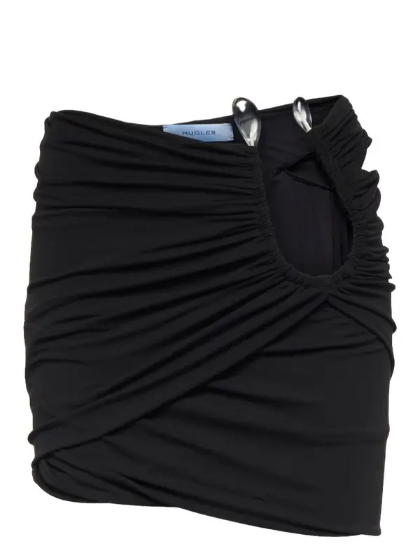 MUGLER Ring Detail Ruched Jersey Miniskirt - Black