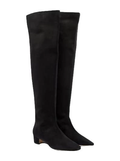 Manolo Blahnik Suede Over-the-knee Boots With Block Heel - Black