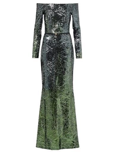 Elie Saab Ombré Sequined Off-shoulder Gown - Black