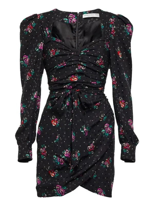 Alessandra Rich Floral Silk Minidress - Black