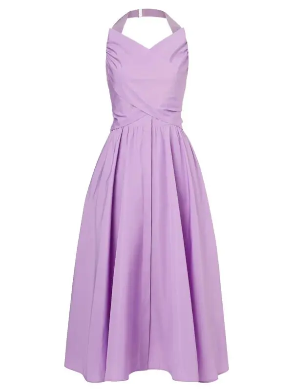 PATOU Pleated Midi Dress With Halter Neckline And Ruching Details - Purple