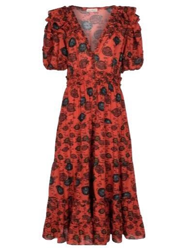 Ulla Johnson Printed Midi Dress With Ruffles And Tiered Skirt - Brown