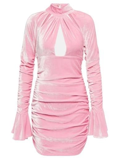 Blumarine Velvet Ruched Mockneck Mini Dress With Cut-out Detail - Pink