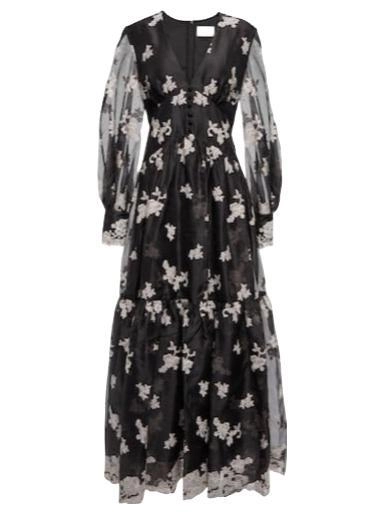 Erdem Tabetha Floral Embroidered Silk Dress - Black