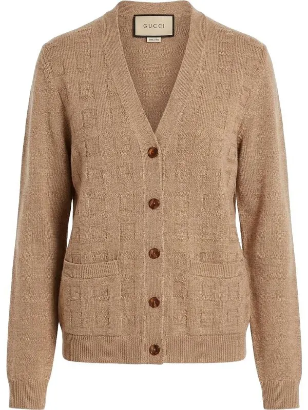 Gucci Square G Jacquard Cardigan - Camel