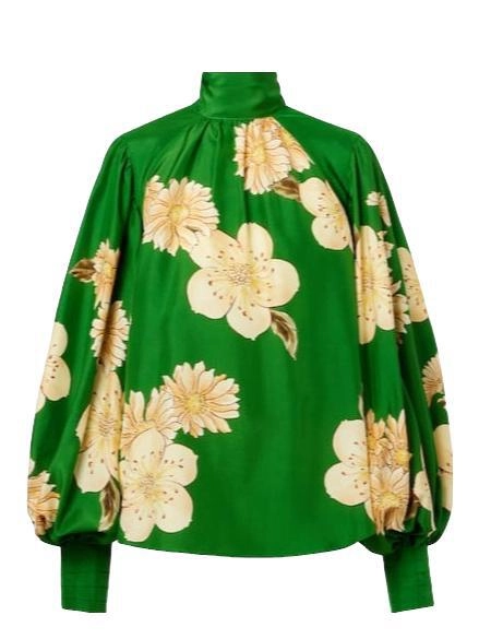 ALEMAIS Sage Floral Silk Blouse - Green