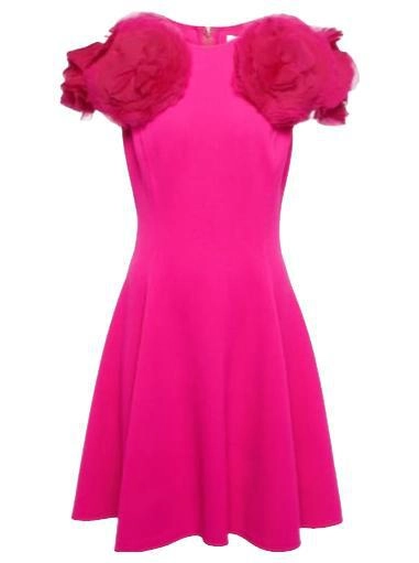 Oscar De La Renta Wool-blend Mini Dress With Tulle Shoulders - Pink
