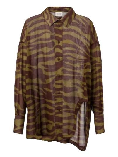 Attico Zebra-print Cotton Muslin Shirt - Brown