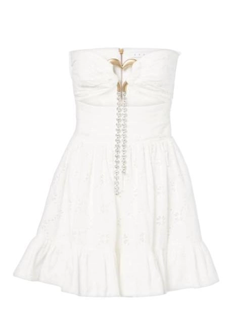 AREA Draped Cotton Minidress With Crystal Embellishments - White