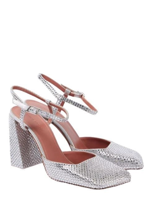 Amina Muaddi Charlotte Crystal-embellished Satin Pumps - Gray