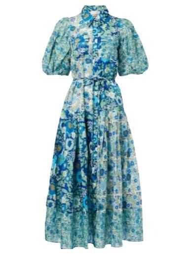 ALEMAIS Sacha Floral Ramie Shirt Dress - Blue
