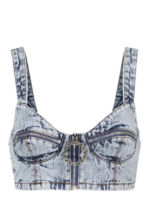 Alessandra Rich Crystal-embellished Denim Bustier - Light Blue