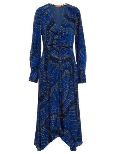 Altuzarra Mila Silk Printed V-neck Long Sleeve Dress - Blue