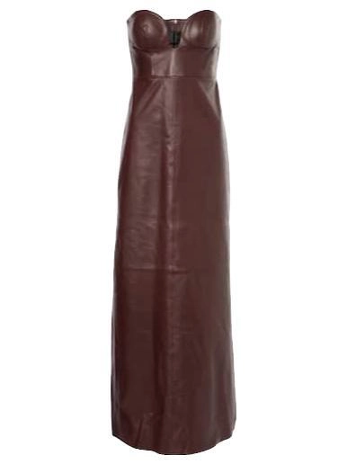 Dodo Bar Or Strapless Plunge Sweetheart Neck Leather Maxi Dress - Red