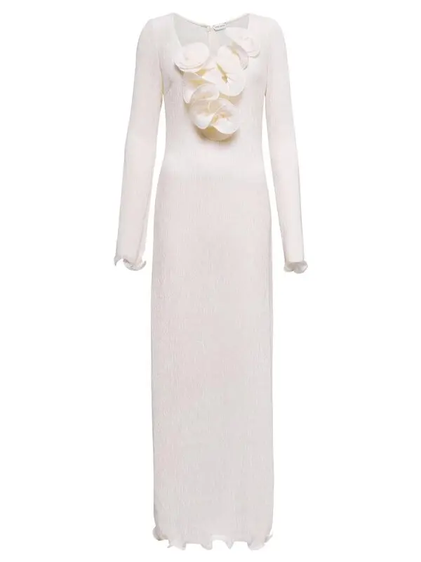Magda Butrym Long Sleeve Maxi Dress With Floral Embellishment And Back Slit - White