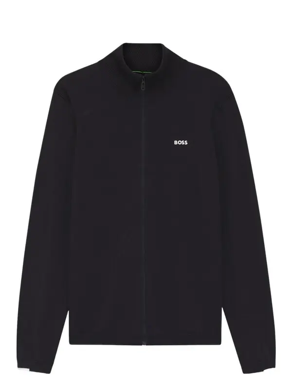 Hugo Boss Zip Collar Cardigan With Logo Detail - Dark Blue