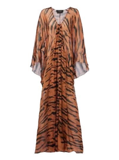 ADRIANA DEGREAS X Sabine Getty Tiger Print Silk Kaftan - Brown