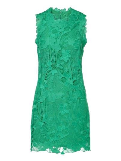 Monique Lhuillier Floral Lace Sleeveless Crew Neck Minidress - Green