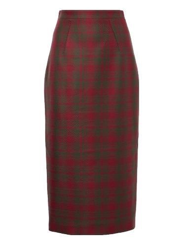 EMILIA WICKSTEAD Plaid Wool-blend Pencil Skirt With Back Slit - Red