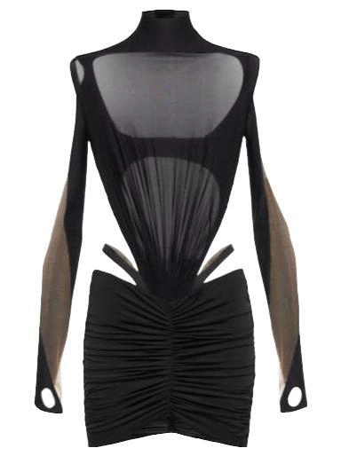 MUGLER Paneled High Neck Mini Dress - Black
