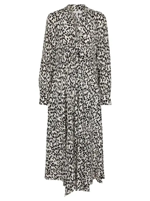 Dorothee Schumacher Long Sleeve Printed Draped Midi Dress - Gray