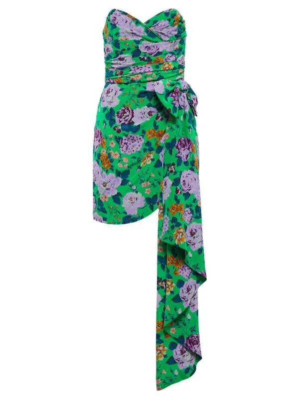 Alessandra Rich Floral Silk Bustier Minidress - Green