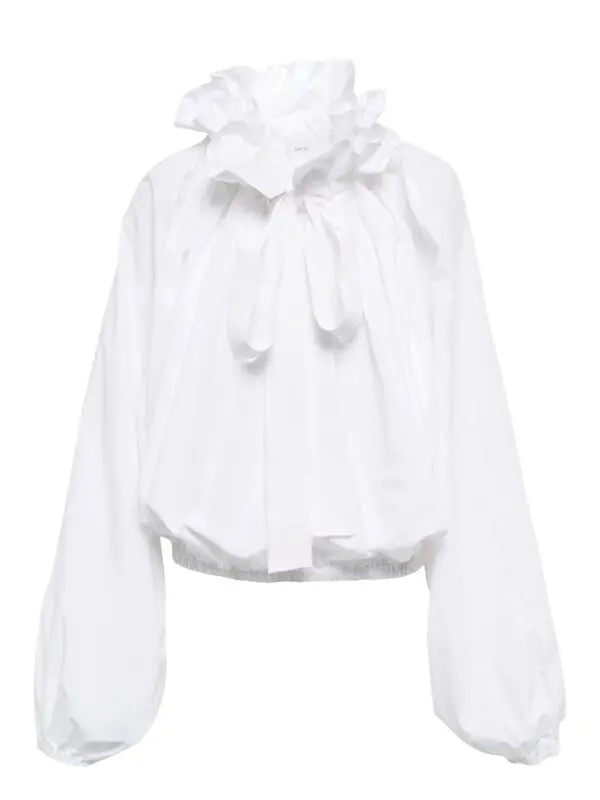 PATOU Ruffle Neckline Tie Blouse - White