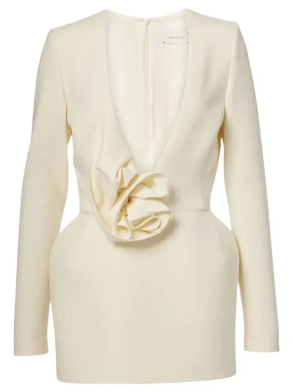 Magda Butrym Floral Appliqué Wool Blend Mini Dress - Beige