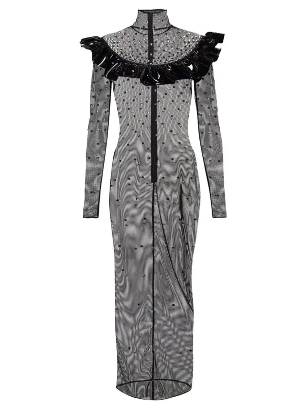 Alessandra Rich Embellished Mesh Midi Dress - Black