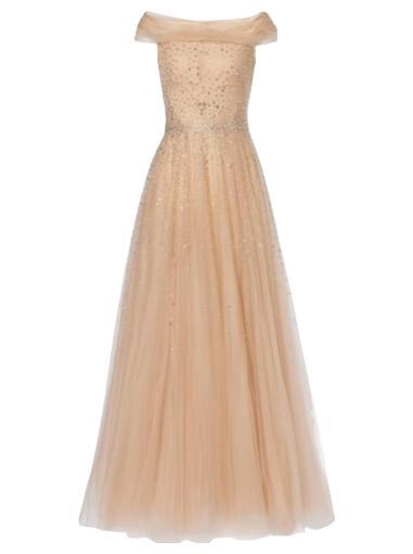 Jenny Packham Shayla Embellished Off-the-shoulder Gown - Nude