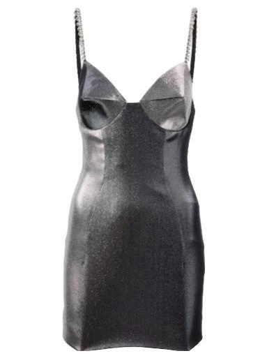 AREA Embellished Coated Mini Dress - Gray
