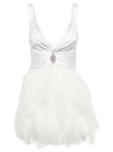 Alessandra Rich Embellished Feather-trimmed Silk Mini Dress - White