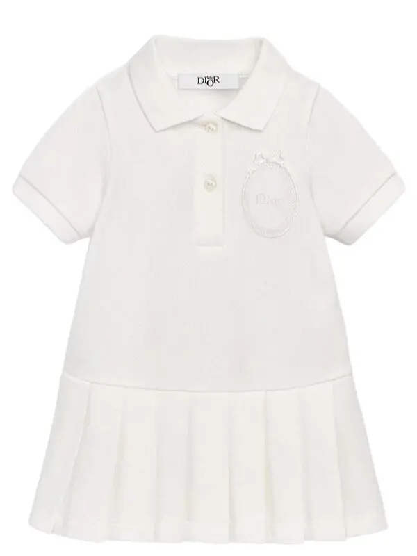 Dior Short-sleeved Pleated Dress With Medallion Logo Embroidery - Ivory
