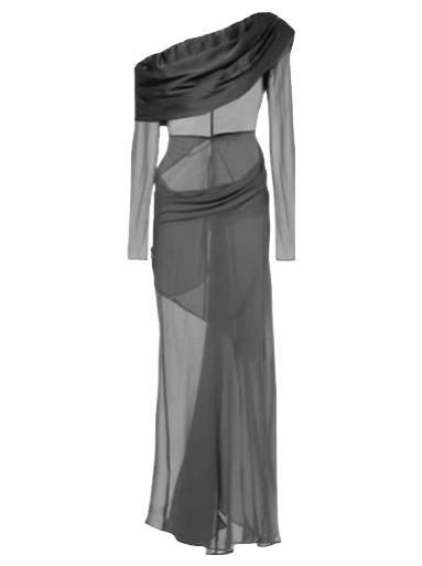 Christopher Esber Asymmetrical Sheer Maxi Dress - Black