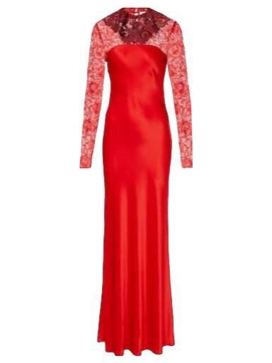 RODARTE Lace-trimmed Silk-blend Satin Gown - Red