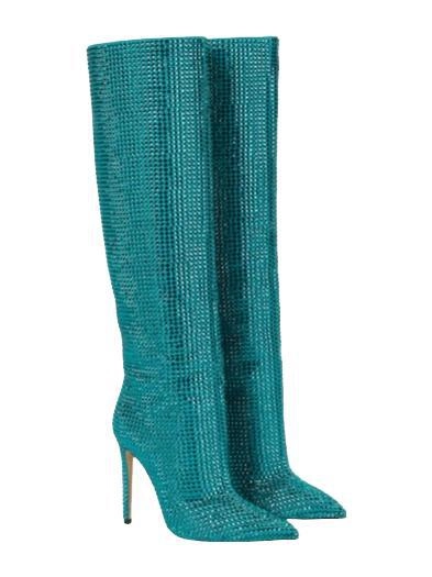 Paris Texas Holly Embellished Knee-high Stiletto Boots - Blue