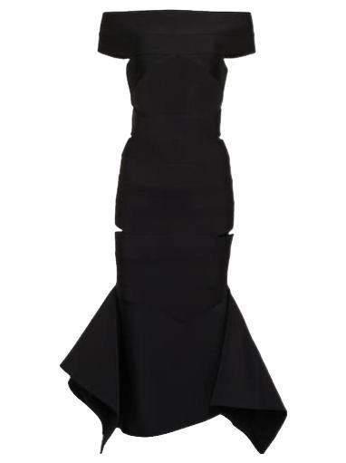 Alexandre Vauthier Off-shoulder Knit Midi Dress With Slit Detail And Asymmetrical Hem - Black