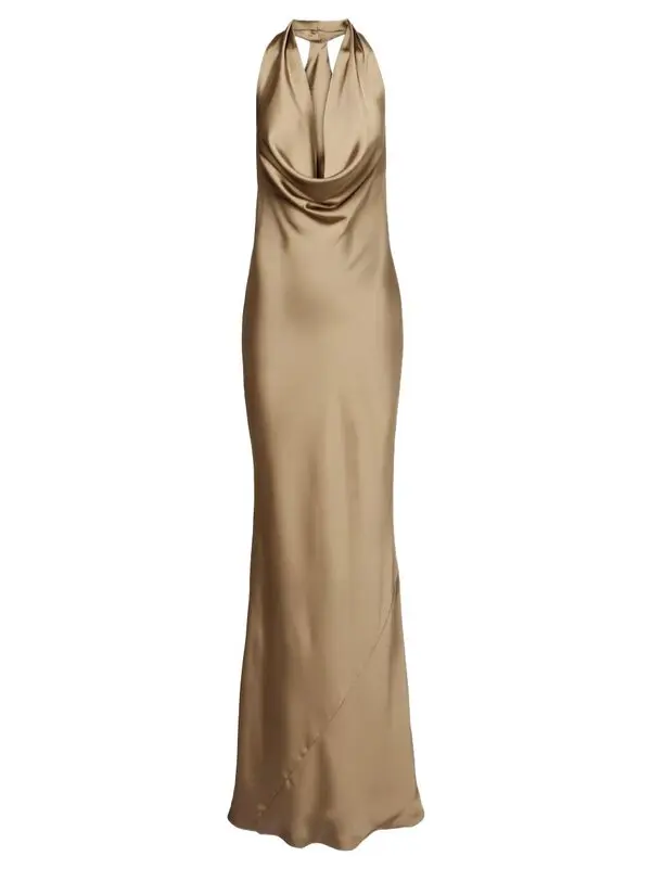Norma Kamali Halterneck Satin Gown With Fishtail Hem - Nude