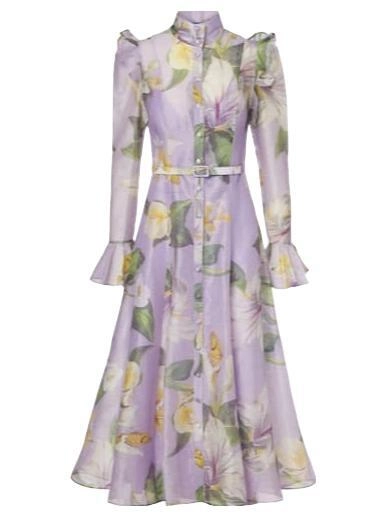 LEO Lin Katrina Linen-blend Shirt Dress With Floral Print - Purple