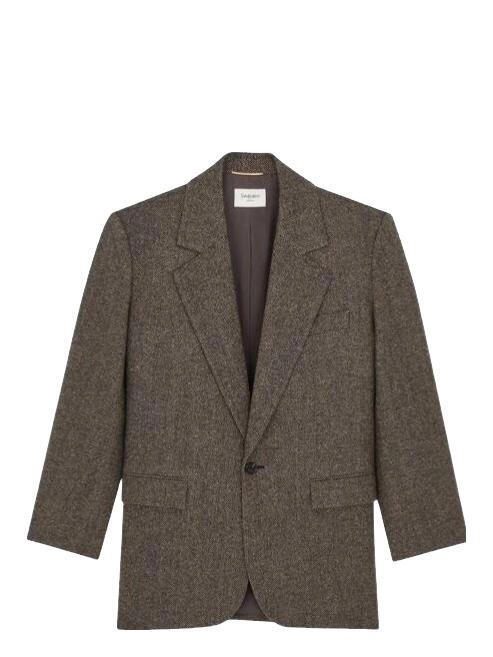 Saint Laurent Single-breasted Jacket In Herringbone Wool - Brown