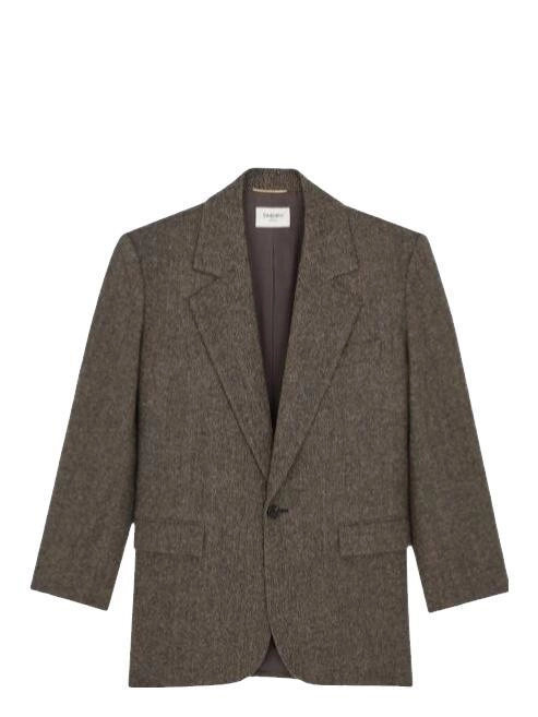 Saint Laurent Single-breasted Jacket In Herringbone Wool - Brown
