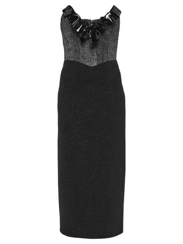 Alessandra Rich Strapless Metallic Tweed Midi Dress - Black/silver