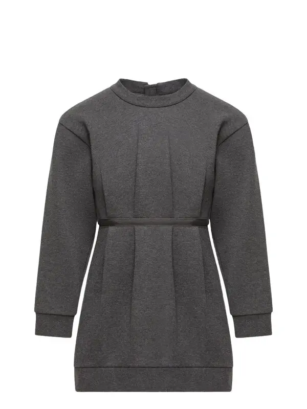 Moncler Cotton Sweatshirt Dress With Pleated Details - Dark Gray