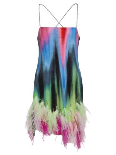 Attico Fujiko Feather-trimmed Printed Mini Dress - Multicolor