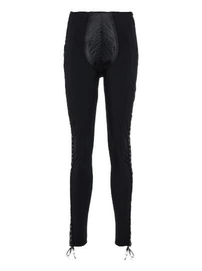 JEAN PAUL GAULTIER X Lotta Volkova Lace-up Satin And Mesh Leggings - Black