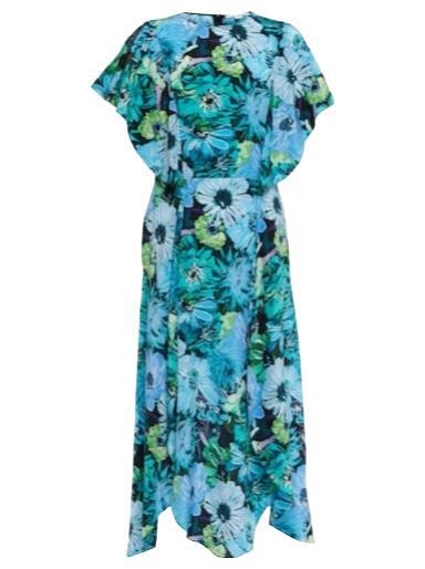 Stella McCartney Floral Silk Maxi Dress With Waterfall Draping - Blue