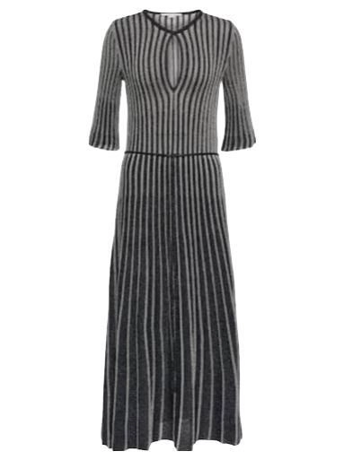 Stella McCartney Knit Midi Dress With Keyhole Neckline And Pleated Skirt - Black