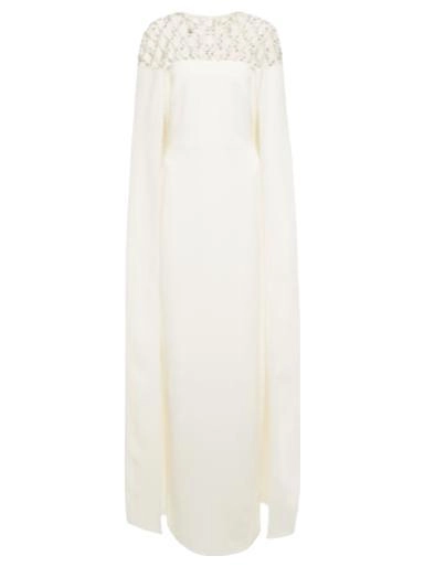 SAFIYAA LONDON Embellished Crepe Cape Gown - White