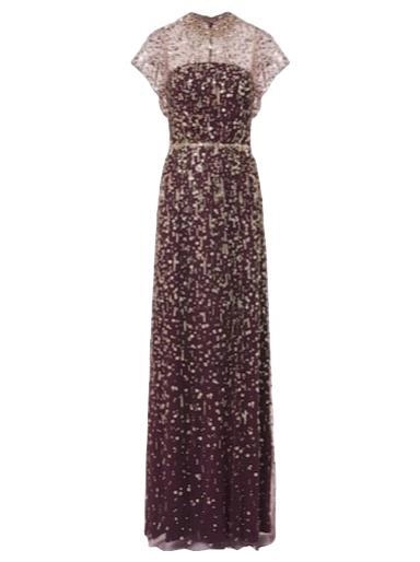 Jenny Packham Sequined Embellished High Neck Gown - Red